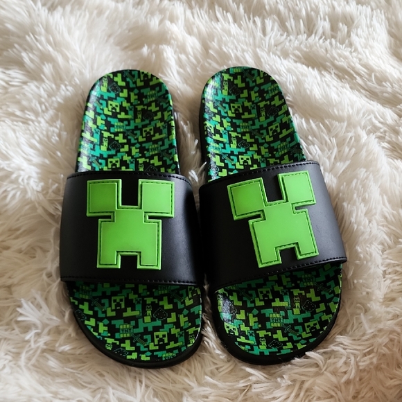 Shoes | Minecraft Mens Slide Sandal Green And Black Slide Sandals Size ...